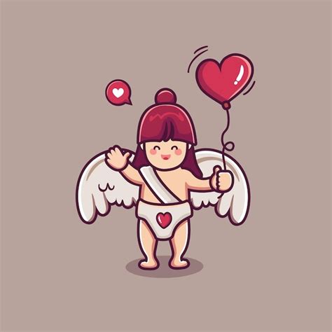 Premium Vector Cute Cupid Girl Character Holding Heart Balloon