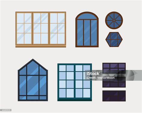종류 집 창 요소 격리 설정된 평면 스타일 프레임 국내 문 두 건설 및 현대 장식 아파트 벡터 일러스트 레이 션 가정의 방에 대한 스톡 벡터 아트 및 기타 이미지 Istock