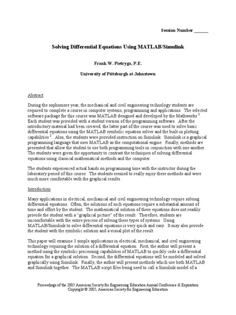 simulink tutorial on solving ode pdf matlab equations