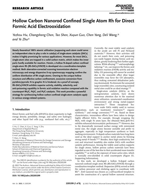 Pdf Hollow Carbon Nanorod Confined Single Atom Rh For Direct Formic Acid Electrooxidation