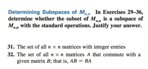 solved determining subspaces of m in exercises 29 36