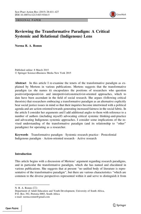 Pdf Reviewing The Transformative Paradigm A Critical Systemic And Relational Indigenous Lens