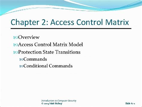 Chapter Access Control Matrix Overview Access Control