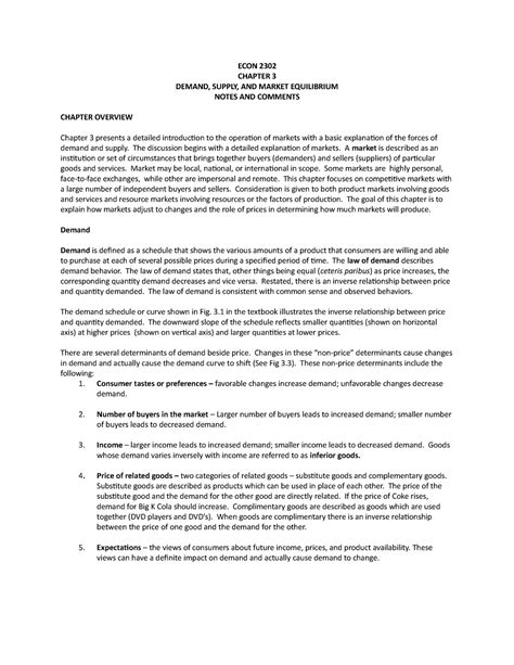 ECON Ch Notes And Comments F ECON CHAPTER DEMAND SUPPLY AND MARKET