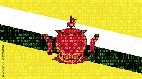 Binary Code On Flag Of Brunei Program Source Code Or Hacker Concept On Bruneian Flag Brunei