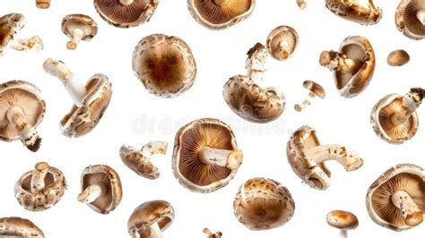 Natural Mushroom Pattern On White Background Image Features Various