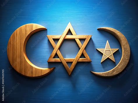 Diverse Symbols Representing Major Abrahamic Religions Judaism Christianity And Islam Unity
