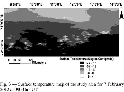 Surface Temperature Map Of The Study Area For 12 January 2010 At 0900 Download Scientific