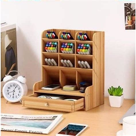 Wooden Desk Organizer With Drawer And Cell Phone Holder Home Office Storage Rack Big W