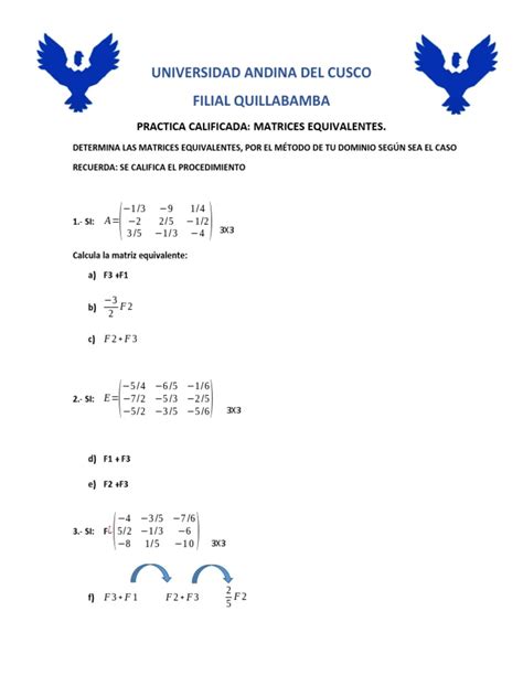Practica Calificada Matrices Equivalentes Mat Ii 2022 Ii Pdf