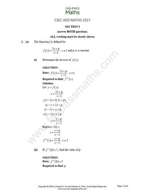 Csec Add Maths 2017 May Past Paper Solutions Pdf Quadratic Equation Equations