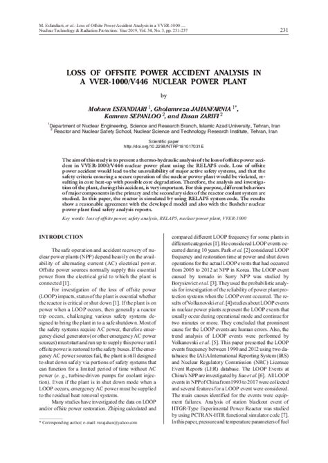 Pdf Loss Of Offsite Power Accident Analysis In A Vver 1000v446