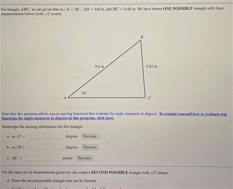 solved for triangle abc we are given that m∠a 38∘ ab 9 6