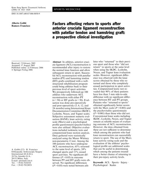 Pdf Factors Affecting Return To Sports After Anterior Cruciate Ligament Reconstruction With