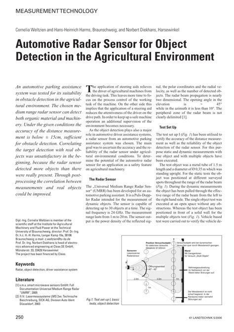 Pdf Automotive Radar Sensor For Object Detection In The Agricultural Environment