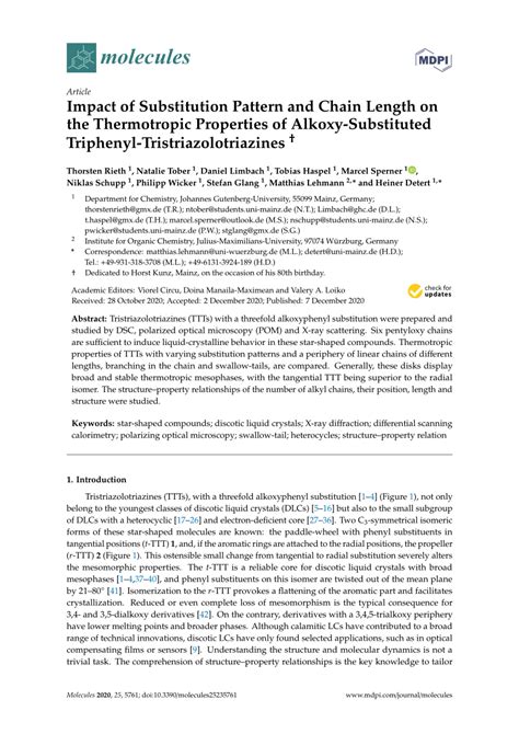 Pdf Impact Of Substitution Pattern And Chain Length On The Thermotropic Properties Of Alkoxy