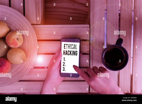 Conceptual Hand Writing Showing Ethical Hacking Concept Meaning Act Of Locating Weaknesses And