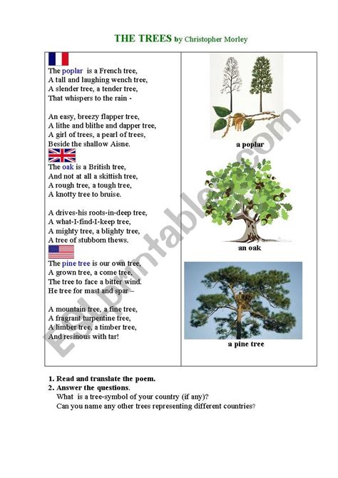 TREES A Poem ESL Worksheet By Korova Daisy