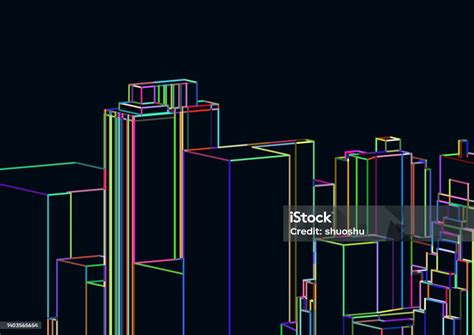 추상 색상 네온 3d 큐브 라인 구조 공간 패턴 배경 네온에 대한 스톡 벡터 아트 및 기타 이미지 네온 복도 3차원 형태 Istock