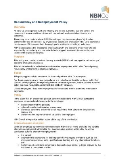 Redundancy And Redeployment Policy Nbn Co