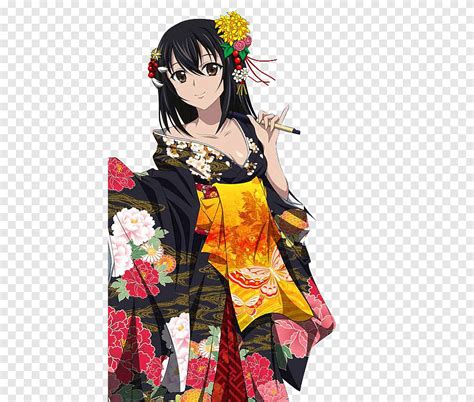 Black Haired Anime Girl Kimono