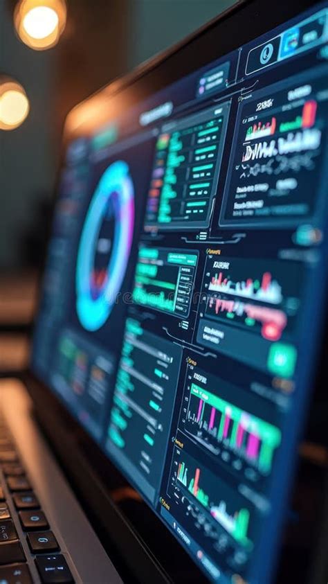 Close Up Of Data Analytics Dashboard On Laptop Screen Displaying Charts