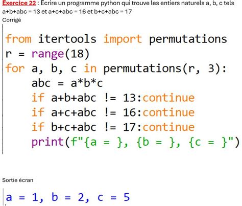 les exercices corrigés de python