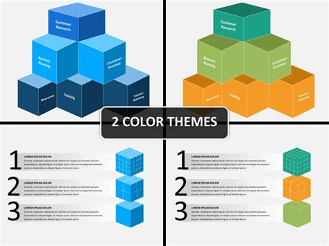 Block Powerpoint Diagram Template With Three Color Themes