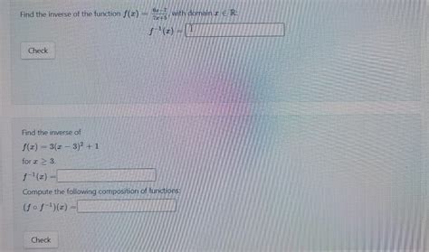 Solved Find The Inverse Of The Function F X Check Find The Chegg
