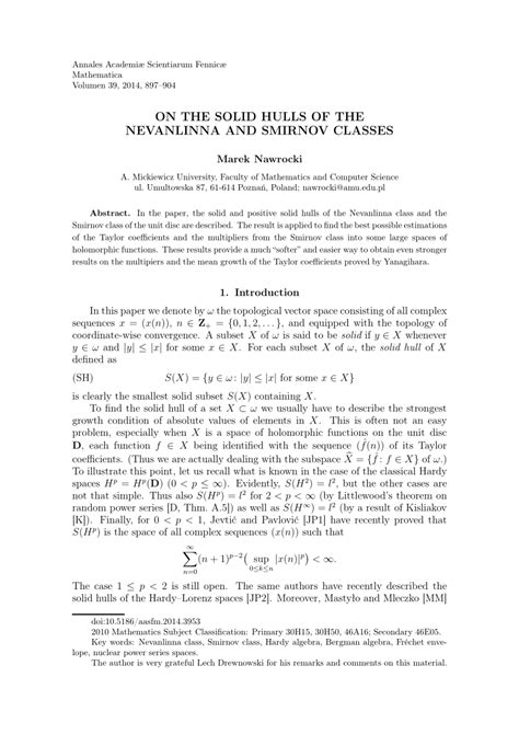 Pdf On The Solid Hulls Of The Nevanlinna And Smirnov Classes