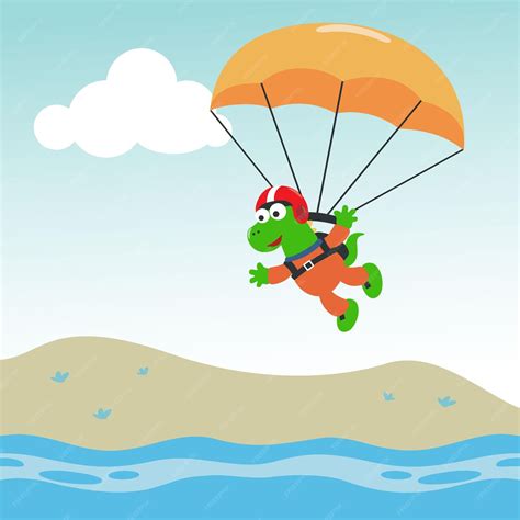 Premium Vector Vector Cartoon Illustration Of Skydiving With Litlle