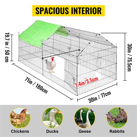 Vevor Chicken Coop 71 X 30 X 30 Rabbit Run Enclosure Pen With