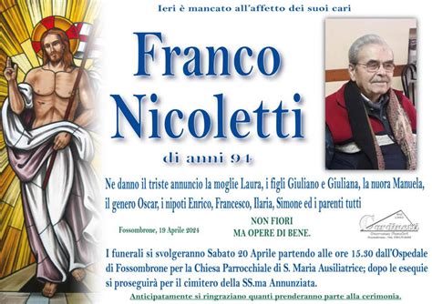 Funerali E Annunci Funebri A Fossombrone Franco Nicoletti Funer24