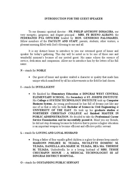 Introduction For The Guest Speaker Further Education Schools