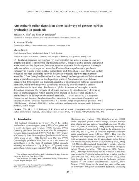 Pdf Atmospheric Sulfur Deposition Alters Pathways Of Gaseous Carbon Production In Peatlands