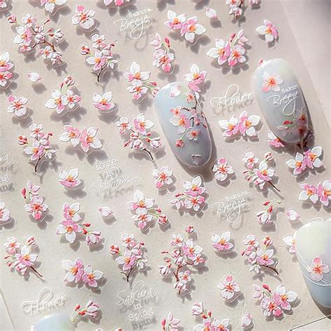 5d Embossed Flower Nail Art Stickers Self Adhesive Sakura