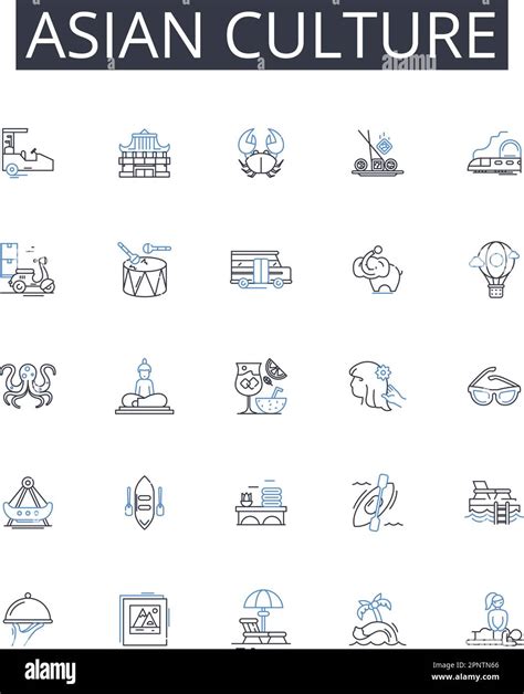 Asian Culture Line Icons Collection Fun Escape Distraction
