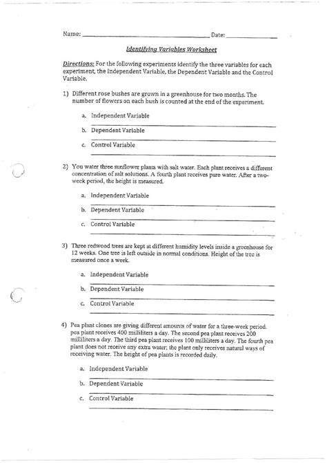 Engaging Science Variables Worksheet For Students Scientific