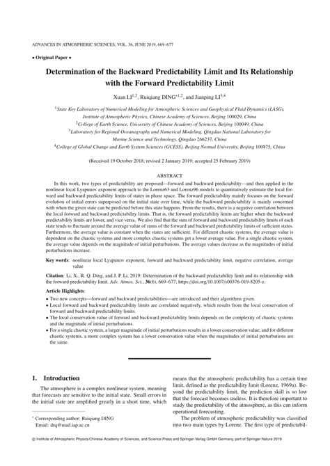 Pdf Determination Of The Backward Predictability Limit And Its