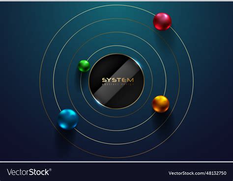 Shiny Metallic Spheres Orbit Around Cut Black Vector Image