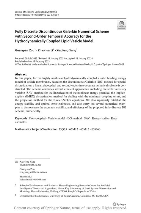 Fully Discrete Discontinuous Galerkin Numerical Scheme With Second Order Temporal Accuracy For