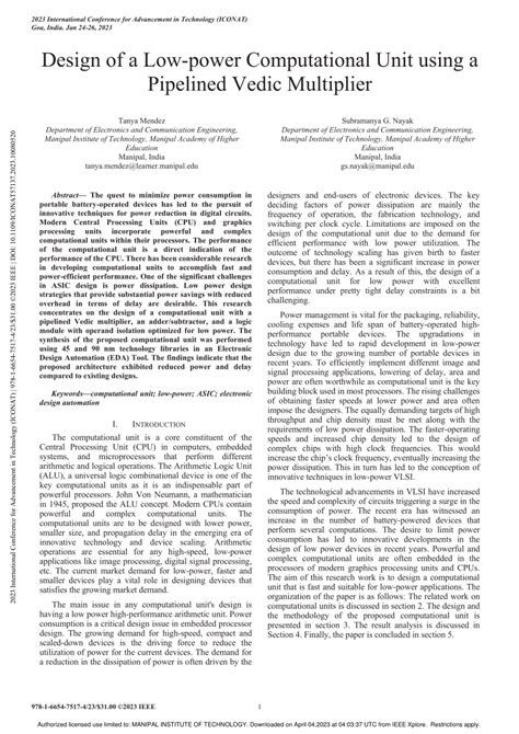 Pdf Design Of A Low Power Computational Unit Using A Pipelined Vedic