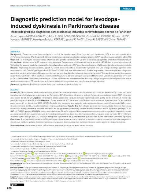 Pdf Diagnostic Prediction Model For Levodopa Induced Dyskinesia In Parkinsons Disease