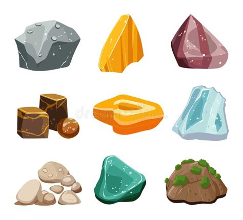 Colección De Varios Minerales De Dibujos Animados Vectores Y Rocas