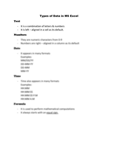 SOLUTION Types Of Data In Ms Excel Pdf Studypool