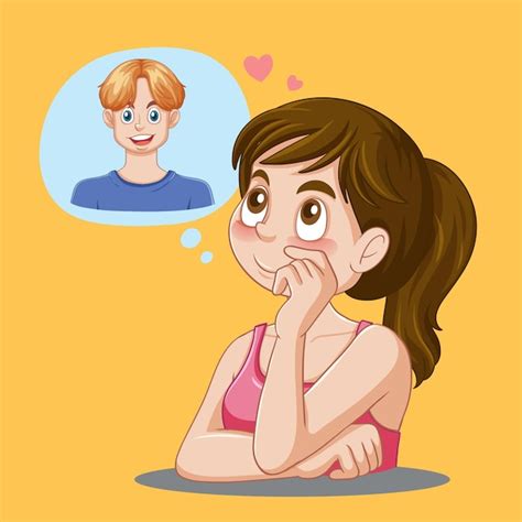 그녀의 남자 친구를 생각하는 십 대 소녀 무료 벡터