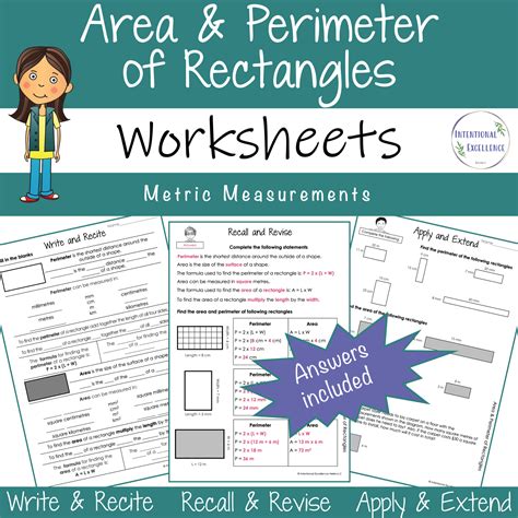 Area Perimeter Rectangles Worksheets Math Review Homework Australian
