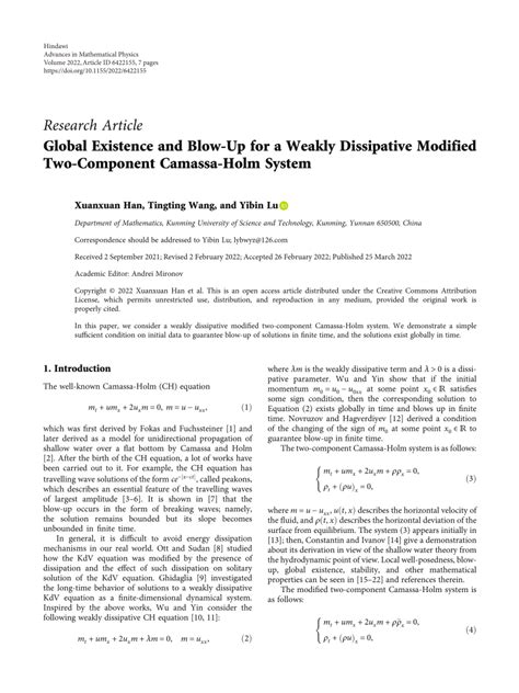 Pdf Global Existence And Blow Up For A Weakly Dissipative Modified Two Component Camassa Holm