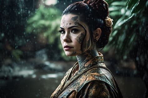 Premium Ai Image Japanese Geisha With Tattoo Neural Network Ai Generated