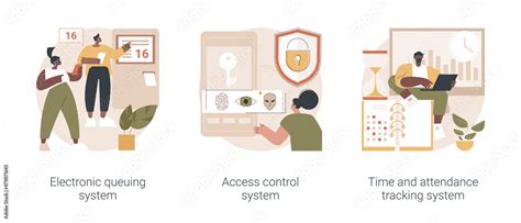 Digital Tracking Systems Abstract Concept Vector Illustration Set Electronic Queuing System